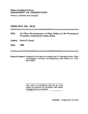"Air photo reconnaissance of slope failures in the Presumpscot Formatio ...